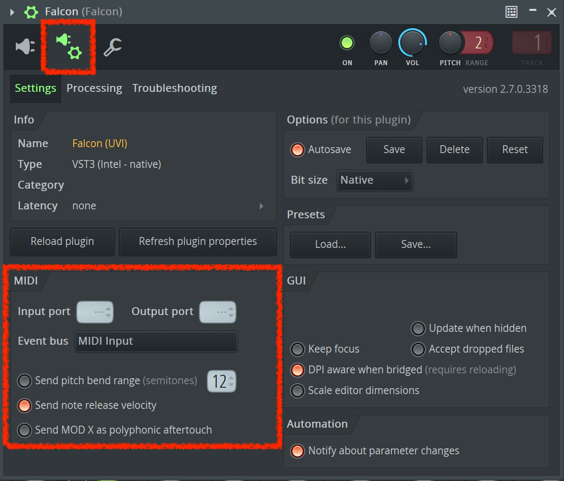 Falcon: Using MIDI Output – UVI Support
